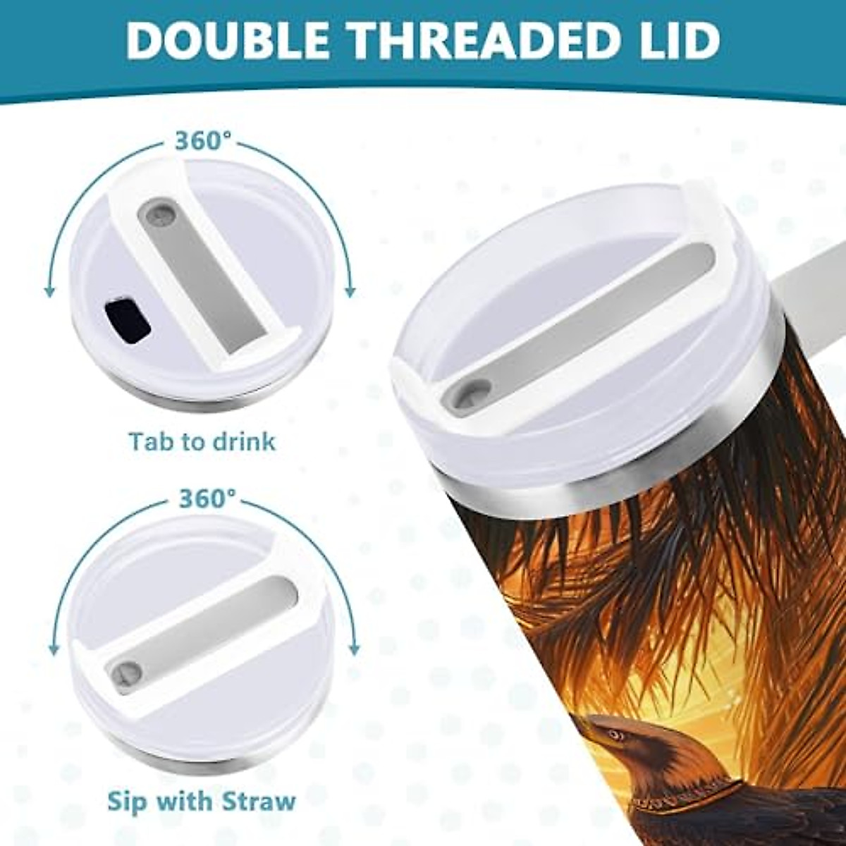 Slewiaeky Tumbler with Handle 40 oz America Hawk Bird Cicada Travel Mug with Lid and Straw Stainless Steel Vacuum Insulated Water Bottle Cup for Iced Tea Coffee Cold Beverages Cup Holder Friendly