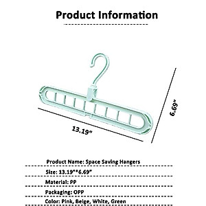 Space Saving Hangers,9 Holes Plastic Collapsible Multifunctional Closet Organizer and Storage for Heavy Clothes,College Dorm Room Essentials Pack of 6 Green