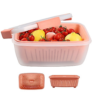 shopwithgreen 68oz Berry Keeper Container, Fruit Produce Saver Food Storage Containers with Removable Drain Colanders, Vegetable Fresh Keeper Set | Refrigerator Organizer
