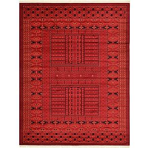 Unique Loom Tekke Collection Over-Dyed Saturated Traditional Torkaman Area Rug, 9 x 12 ft, Red/Black