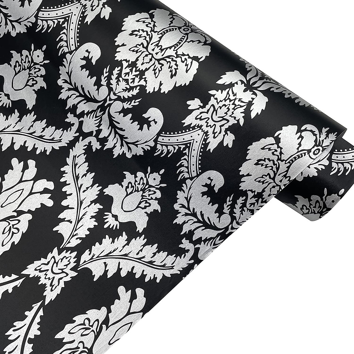 Yifely SimpleLife4U Silver Damask Furniture Paper Decorative Black Shelf Drawer Liner Peel & Stick 17x118 Inches by SimpleLife4U