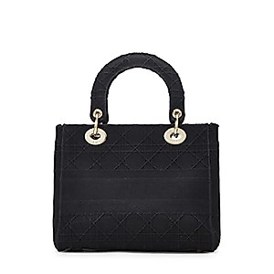 Dior, Pre-Loved Black Embroidered Canvas Lady D-Lite Medium, Black