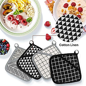 7 Pieces Square Pot Holders Washable Heat Resistant Pocket Mitt with Hanging Loop and Round Thread Weave Coaster Braided Drink Hot Pad Absorbent Woven Coaster for Kitchen Cooking Dinning