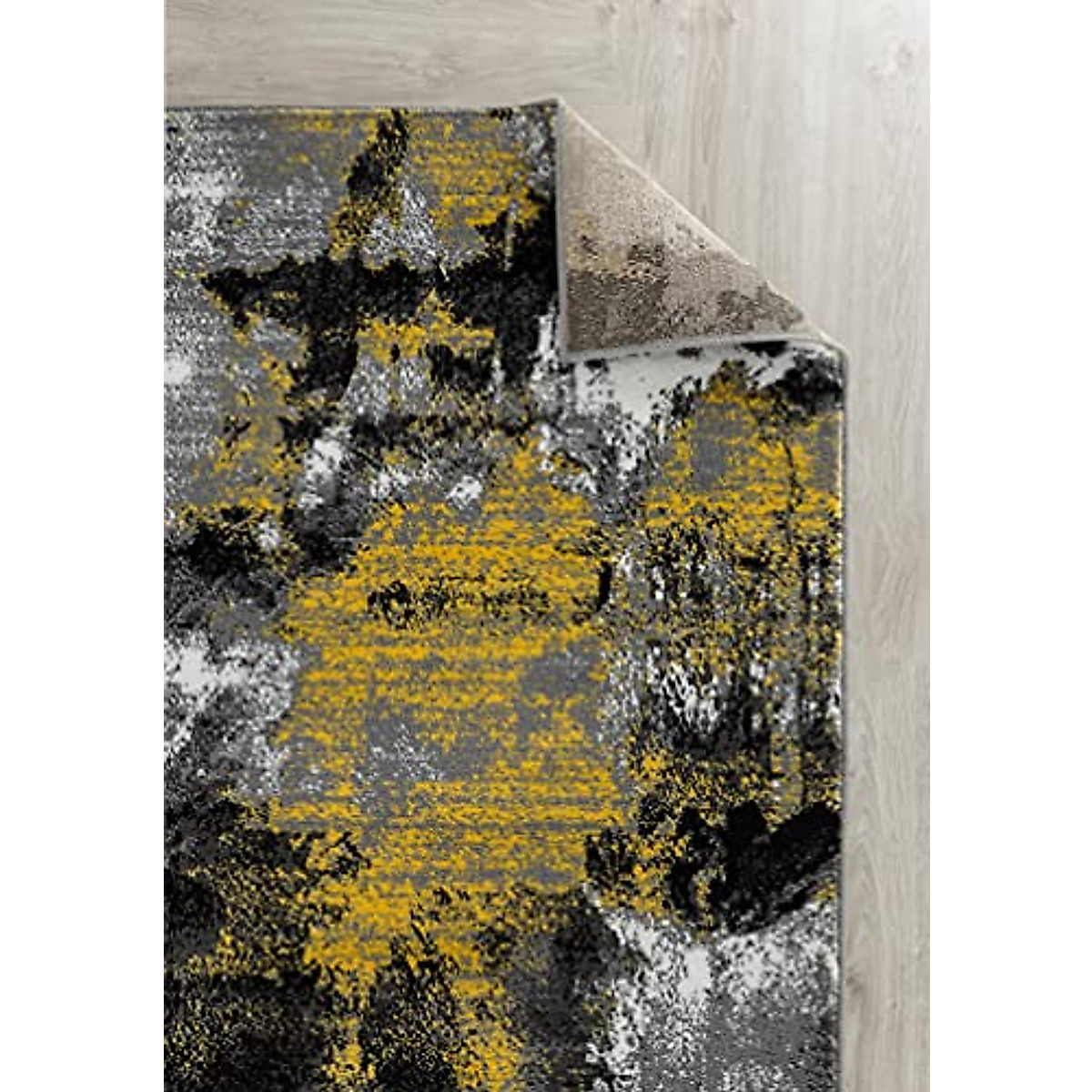 Rug and Decor Contempo 1009 Yellow Grey Black White Distressed Abstract Area Rug Carpet Alfombra for Living Room Bed Room (5' x 7' Area Rug)