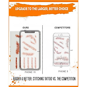 Horror Realistic Fake Bloody Wound Stitch Scar Scab Waterproof Temporary Tattoo Sticker Halloween Masquerade Prank Makeup Props