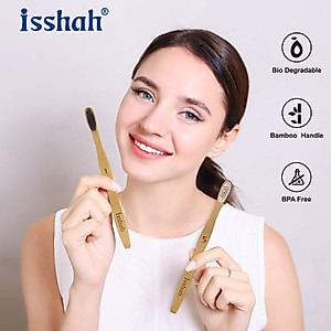Isshah Soft Bristles Bamboo Toothbrushes, Black and White, Pack of 10