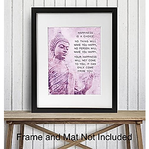 Buddhism Happiness Quote - Inspirational Saying Poster - Zen New Age Wall Art Decor - Home Decoration for Spa, Meditation Room, Yoga Studio - Gift for Women, Buddhist, Buddha Fan - Pink, Purple - 8x10