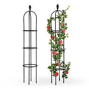 Yotoworth Garden Trellis for Climbing Plants Outdoor Indoor Pot, 6Ft Tall Metal with Plastic Coated Rustproof Plant Support Climbing Vines, Garden Obelisk Trellis, Lightweight, Black, 1pc