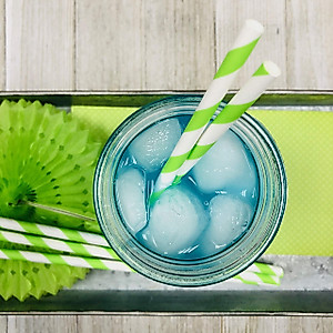 Stripe Paper Straws - Lime Green White - Christmas Birthday Party Supply - 7.75 Inches - Pack of 50 - Outside the Box Papers Brand