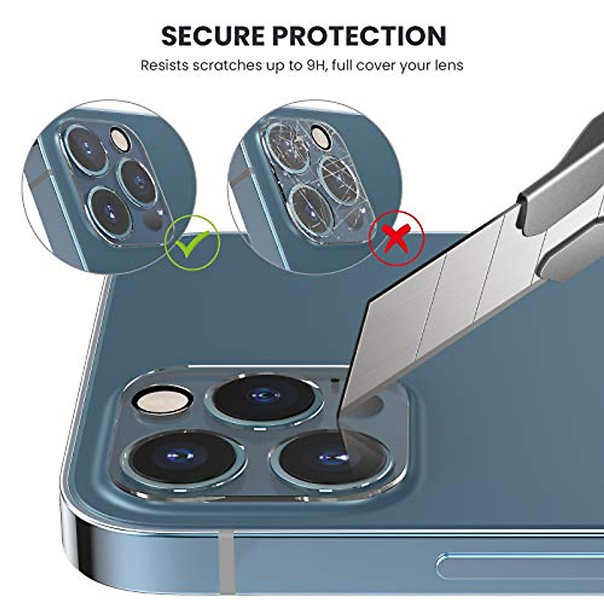 [3Pcs] Tensea Camera Screen Protector Compatible with iPhone 12 Pro Max 6.7 inch, Tempered Glass Camera Lens Protector, HD Clear, Full Edge to Edge Cover, Case Friendly (3)