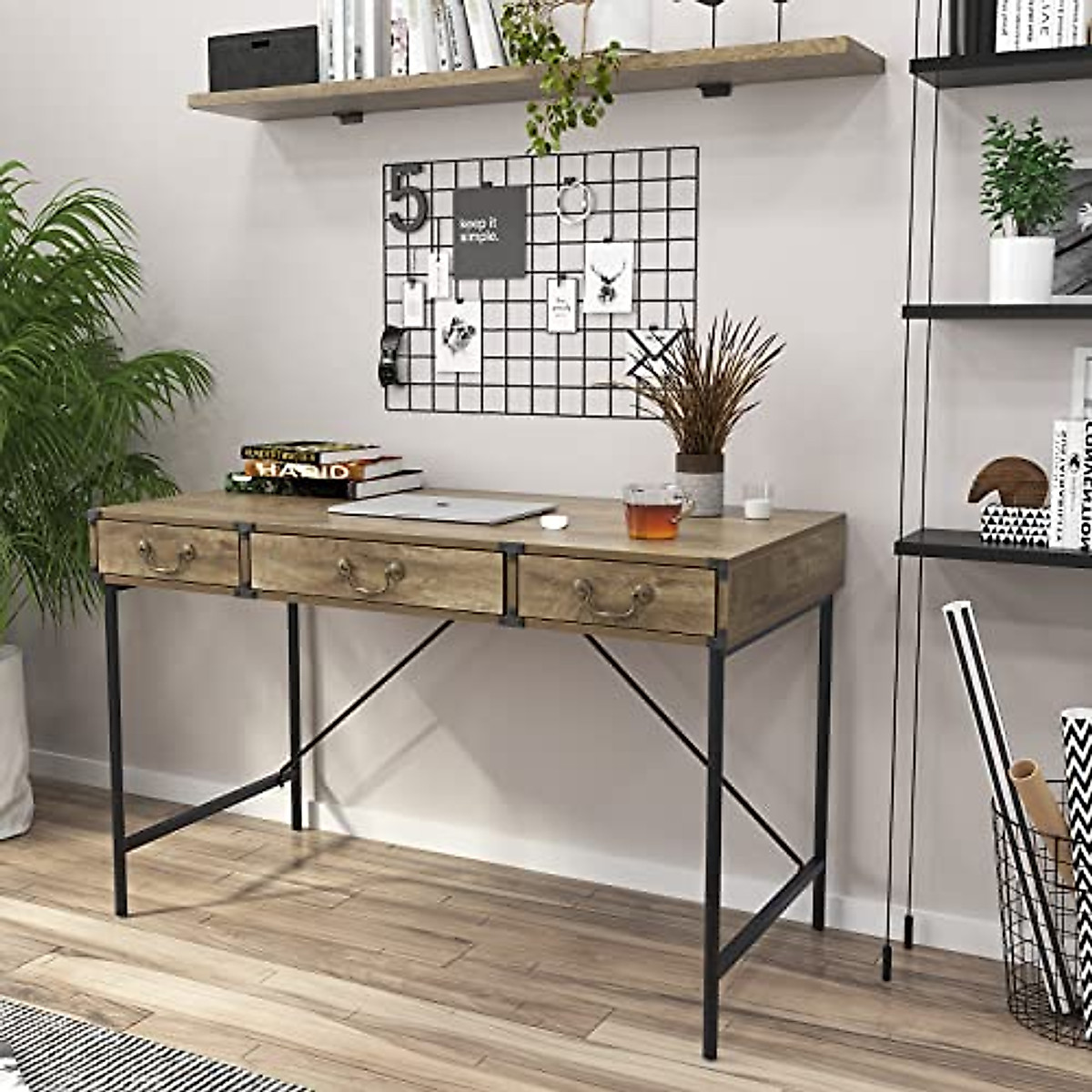 DlandHome Computer Desk with Drawers Mid Century Modern Desk, 47.2 Inch Vanity Desk with 2-Drawers, Office Desk with Drawers Writing Desk Study Table Makeup Tables Dresser Table