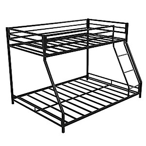 JJRY Twin Over Full Floor Bunk Bed with Inclined Ladder, Stable Metal Bed Frame for Teens/Kids/Adults (Black)