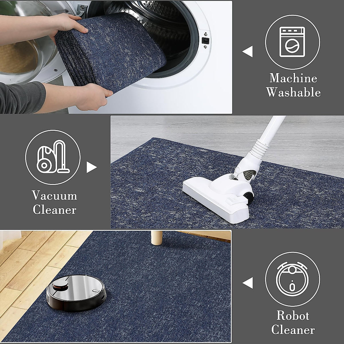LUXLOOM Washable Runner Rug 2x6 Entryway Rug Modern Non Slip Kitchen Rugs Bathroom Rugs Solid Navy Blue Rugs for Bedroom Throw Rugs Chenille Stain Resistant Carpet for Laundry Hallway 2'x6' Navy Blue