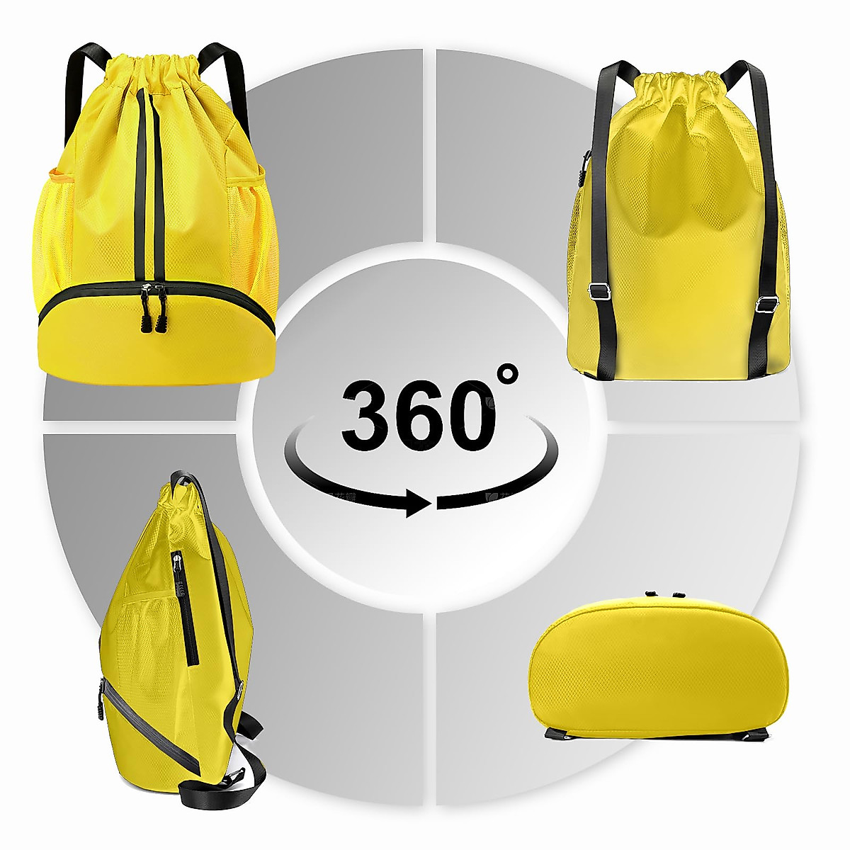 Hoedia Sports Drawstring Backpack - String Swim Gym Bag with Shoes Compartment and Wet Proof Pocket for Women/Men (Yellow)