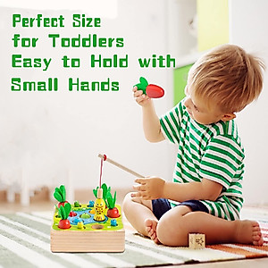 WEMMICKS Montessori Toy for 2 3 4 Year Old, Toddler Toy with Carrot Harvest and Magnetic Fishing Game, ​Fine Motor Skill Wooden Toy for 2-4 Year Old Boys and Girls Baby Preschool Learning Gift
