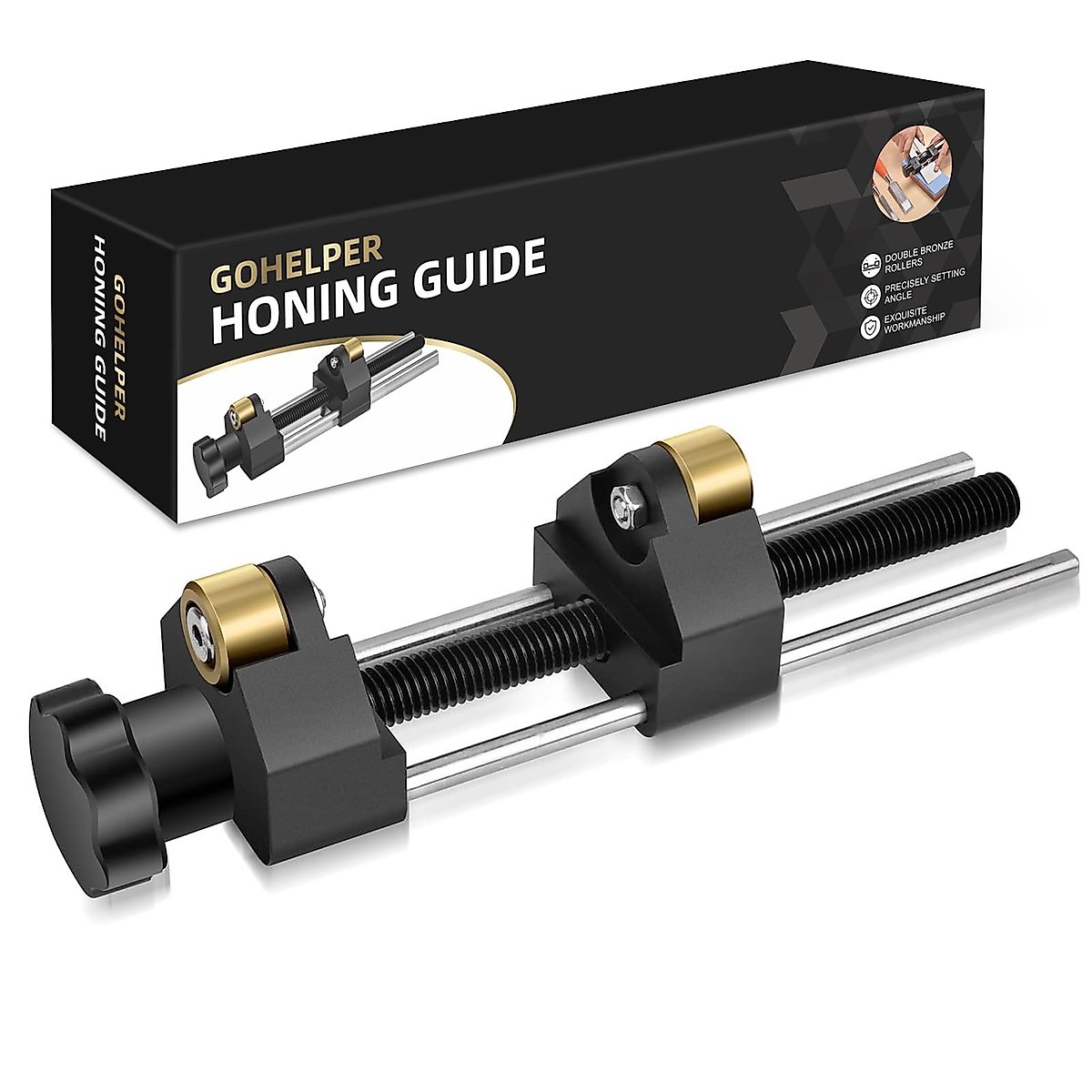 Honing Guide for Chisels and Planes with Two Bronze rollers, Chisel Sharpening Jig, Fits Chisels or Planer Blades 0.23” to 4”