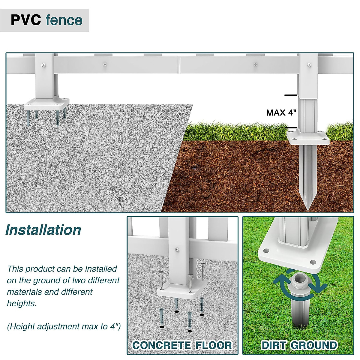ECOOPTS 36" H x 84" W Vinyl Picket Fence Panels White Decorative Fence for Garden Patio Yard Pool Walkways (34 Pickets, Straight)
