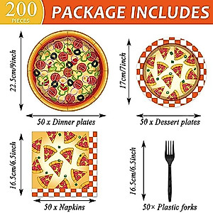 50 Guests Pizza Party Supplies Plates and Napkins Tableware Set Pizza Birthday Party Dinnerware Decorations Favors for Kids Boys Girls Birthday Baby Shower Picnics