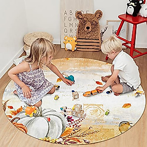 Thanksgiving Round Area Rug 3ft,Washable Outdoor Indoor Carpet Runner Rug for Bedroom,Kitchen,Living Room,Office,Area+Rug Small Bath Door Desk Floor Mat Fall Pumpkins Autumn Fall Leaves Oil Painting