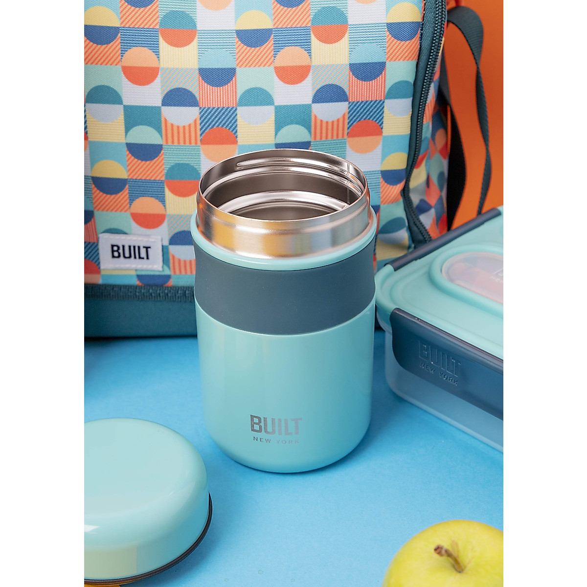 Built Double Wall Vacuum Insulated Food Flask for Hot and Cold Foods, Stainless Steel, Teal, 490 ml
