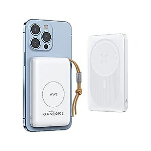 VRURC Magnetic Power Bank for iPhone, 10000mAh Wireless Portable Charger, 5W/7.5/10W/15W Charging & Max 22.5W USB Port Fast Charging, Battery Pack Compatible with iPhone 14/13/12 Series - White