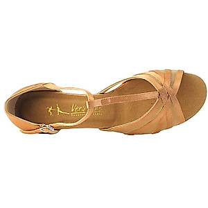 Very Fine Dance Shoes - Ladies Classic Practice - 16612FT 1" Heel & one Foldable Brush (Random Color) Bundle (Tan Satin & Flesh Mesh, Numeric_6_Point_5)