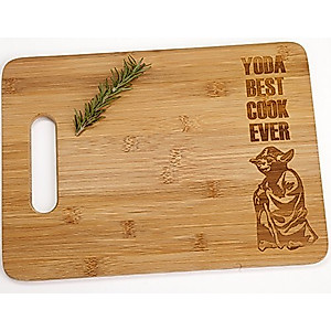 Yoda Best Cook Ever Engraved Bamboo Wood Cutting Board with Handle Star Wars Foodie Gift charcuterie butter board