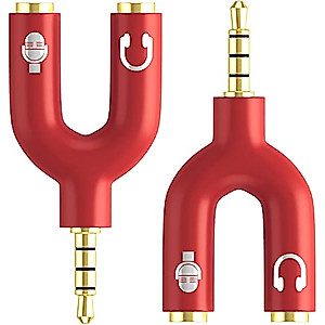 D & K Exclusives [2-Pack] Headphone Splitter Adapter, 3.5mm Male to 2 Port 3.5mm Female Y Jack Splitter for Audio Stereo and MIC, Headset to PC Adapter for Phones, Computers, MP3, Tablet (Red)