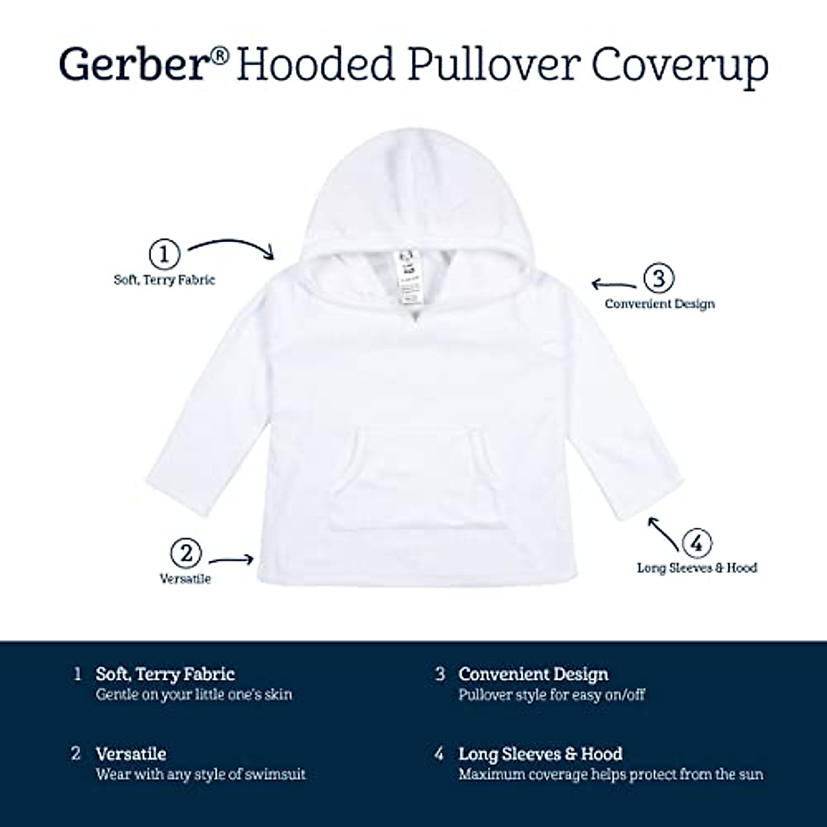 Gerber Unisex Baby Toddler Hooded Kangaroo Pocket Terry Cover Up, Navy, 4T