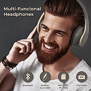 PowerLocus Bluetooth Headphones Over Ear, Wireless Headphones with Microphone, Foldable Headphone, Soft Memory Foam Earmuffs & Lightweight, Micro SD/TF, FM Radio for iPhone/Android/Tablet/PC/TV
