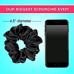 Scunci by Conair The Original Scrunchie Jumbo Size in Washable Black Nylon Silk-Like Fabric, Perfect for Wrist-to-Hair Versatility, 1 Count