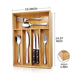Teivio Silverware Set, Flatware Set Mirror Polished, Dishwasher Safe Service for 6, Include Knife/Fork/Spoon with Bamboo 5-Compartment Silverware Drawer Organizer Box (36 piece, Silver)