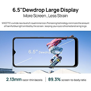 WIKO T10 4G Cell Phone Unlocked Smartphone Android 11 2GB RAM 64GB ROM 5000mAh 6.5 Inch HD+ Display 13 MP Camera Mobile Phones, US Version, Black