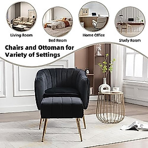Westice Accent Chair with Ottoman, Upholstered Living Room Chair Velvet Sofa Chair with Footrest for Bedroom Reading Room Apartment Office, Black