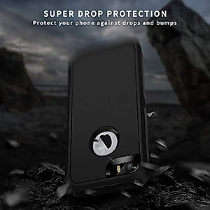 ACAGET iPhone 5S Case, iPhone SE 2016 Case, iPhone 5 Case Heavy Duty Protective Armor Shock-Absorbing Dual Layer Rubber TPU + PC Cover Non-Slip Bumper Phone Cases for iPhone 5S/SE/5 Black