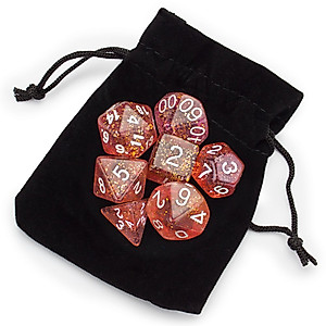Wiz Dice 7 Die Polyhedral Dice Set - Royal Bubblegum (Pink Glitter) with Velvet Pouch