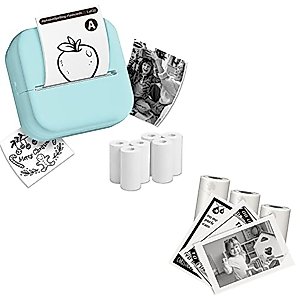 Sticker Printer- M02L Pocket Printer with 9 Rolls Paper Thermal Mini Printer Portable Printer for Printing Photos, Study Notes, Scrapbook, Journal, Birthday, Green