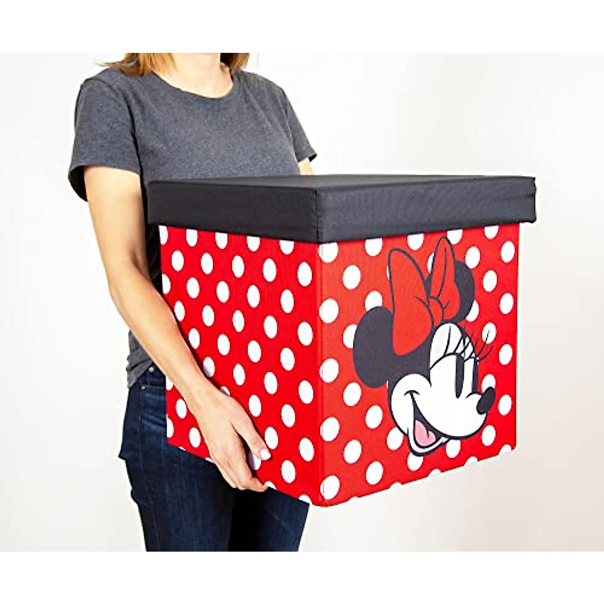 Disney Mickey & Minnie 15-Inch Storage Bin Cube Organizers with Lids, Set of 2 | Fabric Basket Container, Cubby Cube Closet Organizer, Home Decor Playroom Accessories | Toys, Gifts And Collectibles