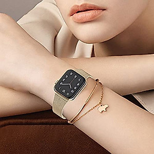 Slim Metal Band Compatible with Apple Watch Bands 40mm 44mm 41mm 45mm 38mm 42mm Women,Thin Narrow Stainless Steel Mesh Milanese Loop Magnetic Replacement Strap for iWatch SE Series 8 7 6 5 4 3 2 1
