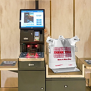 Sweetude 2 Pcs Grocery Bag Holders with 200 Pcs Thank You Plastic Bags 13.5 x 13 x 10.5 Inch Plastic Bag Holders for Grocery Bags Chrome T Shirt Bag Rack for Restaurant Small Business Take Out Retail