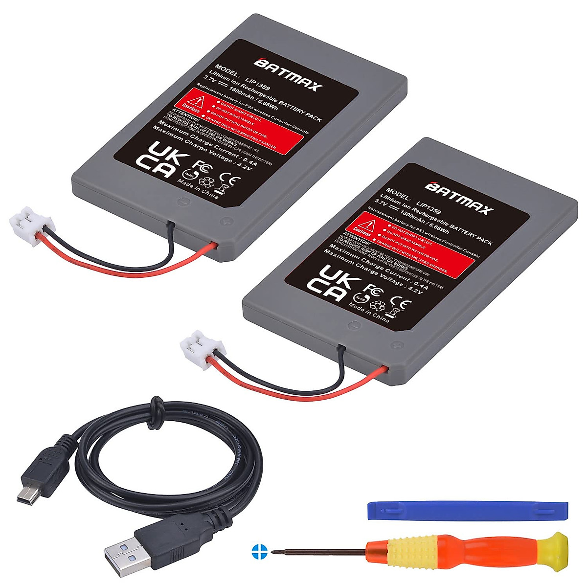 Batmax 2Pc LIP1359 Battery Replacement for Sony PS3 PlayStation 3 Controller Sixaxis Dualshock 3 CECHZC2E CECHZC2U