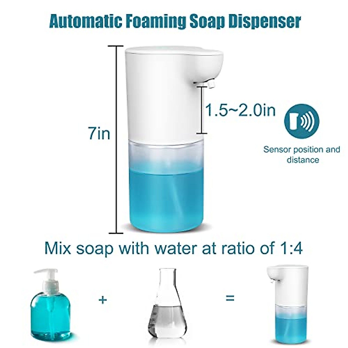 GVsmart Automatic Soap Dispenser, 11.8oz. Touchless Foaming Soap Dispenser, 4-Level Adjustable Foam Volume, Rechargeable Hand Free Soap Pump with Sensor, Dish Soap Dispenser for Kitchen, Bathroom