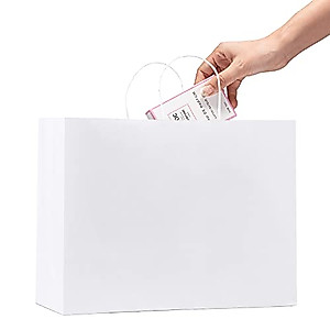 GSSUSA Shopping Bags Large with Handles16x6x12 White 50Pcs Gift Bags, Kraft Paper Bags Bulk, Bags for Small Business, Paper Grocery Bags for Boutique, Merchandise
