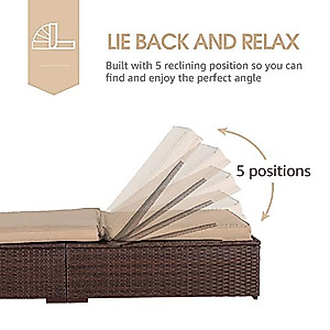 Super Patio Outdoor Chaise Lounge Chair, Patio Pool Lounge Chairs for Outside, Rattan Reclining Chaise Lounger with Adjustable Backrest and Removable Cushions, Beige(Set of 2)