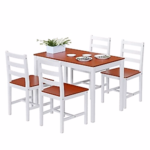 Alohappy 5 Piece Kitchen Table and Chairs Set for 4, Rectangular Pinewood Dining Table Set for Dining Room, Kitchen Room Furniture, Space-Saving & Easy Assembly (Red)