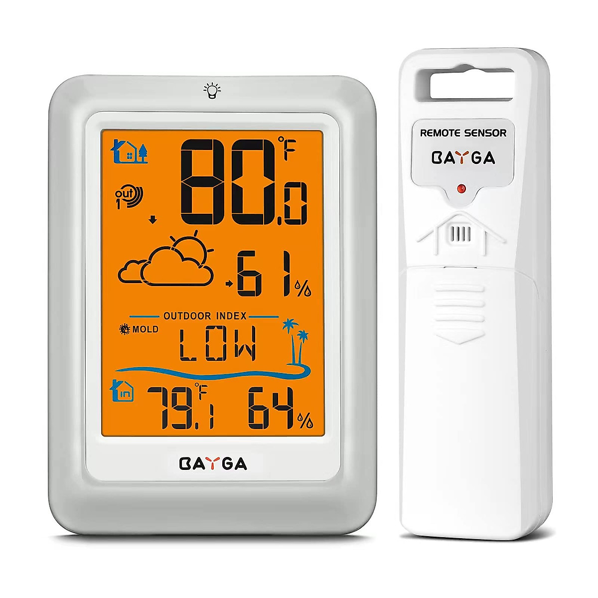 BAYGA Indoor Outdoor Thermometer Wireless Digital Hygrometer, High Precision Temperature Humidity Gauge Monitor with 330ft Range Remote Sensor, Backlight Room Thermometer with Outdoor Index