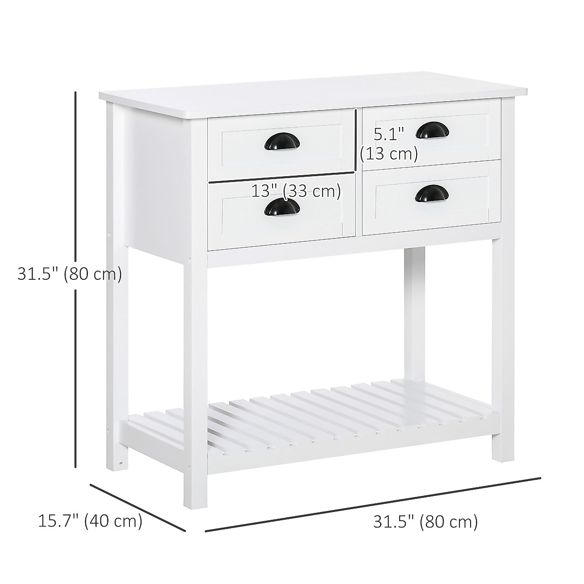 HOMCOM Coffee Bar Cabinet, Sideboard Buffet Cabinet, Kitchen Cabinet with 4 Drawers and Slatted Bottom Shelf for Kitchen, Living Room, White