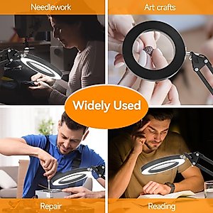Magnifying Glass with Light and Stand, LAKIX 10X Lighted Magnifying Glass with 72 LED Lights, 3 Color Modes Lighted Magnifier & Adjustable Arm for Reading, Craft, Painting and Close Work (Black)