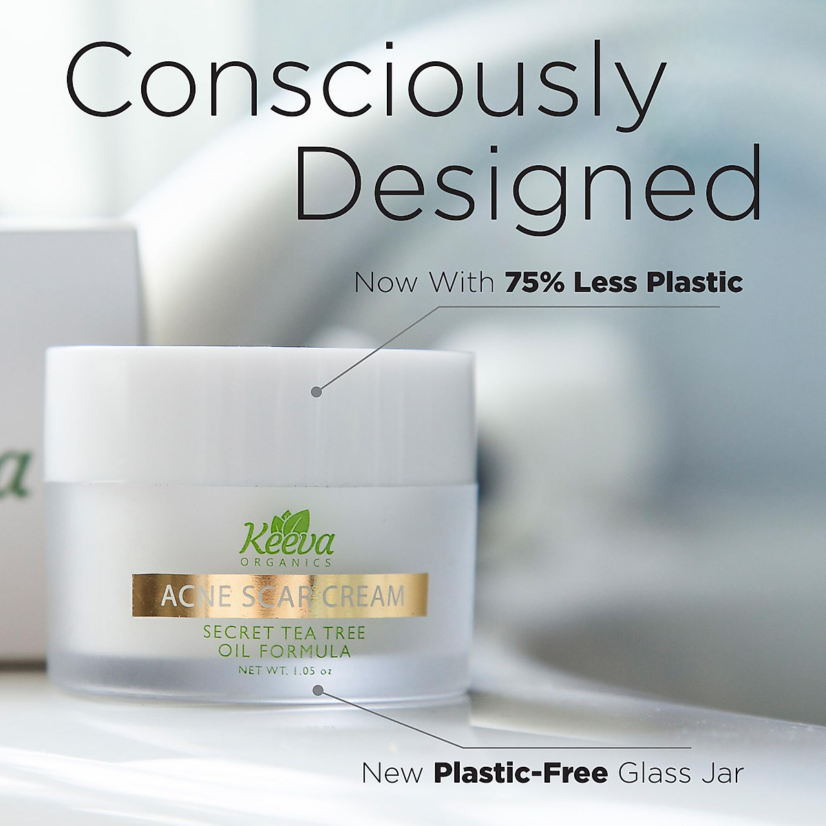 Keeva Organics Intensive Acne Scar Removal Treatment Cream For Acne Scars - 7X Faster Healing Results - Secret Tea Tree Oil Organic Ingredients - For Face, Back and Butt - From