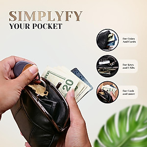 Leather Impressions Double Coin Purse for Women - Handcrafted Genuine Leather Coin Purse with Twist Clasp, 1 zipper pocket, 1 pack lightweight - Timeless clean stitched Small Coin Purse (Black)